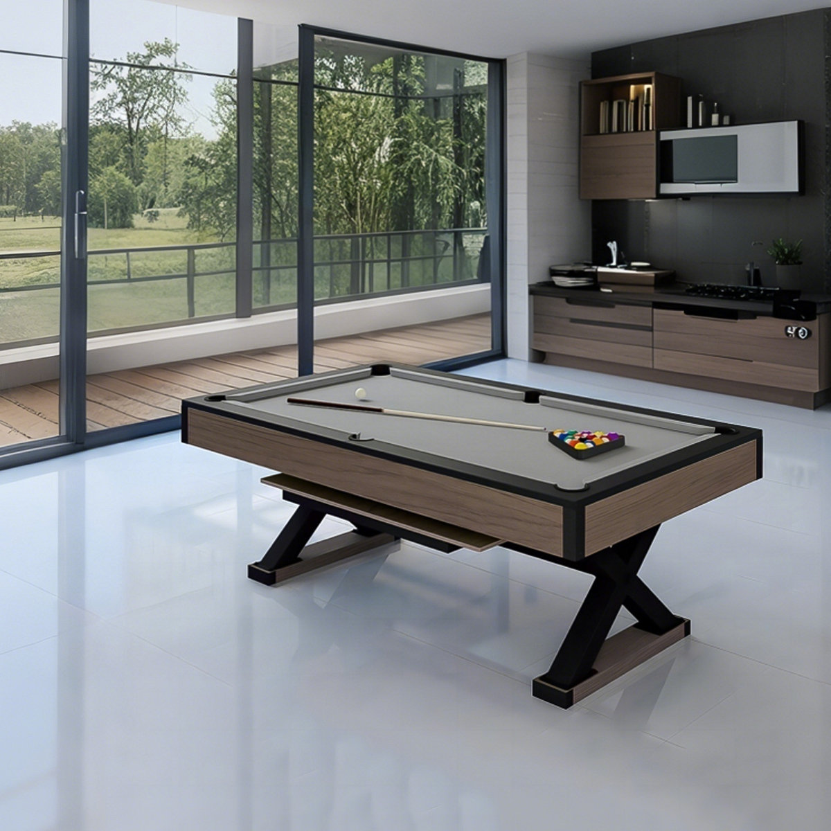 TERIXA 84.45" Modern Convertible Pool Table with Dining Top | Wayfair